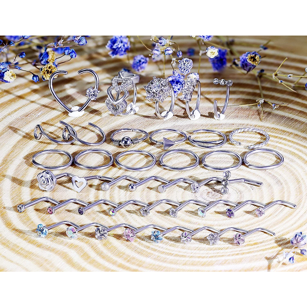 Kridzisw 18g Nose Ring Hoops Stud Piercing Jewelry for Women 316L Stainless Surgical Steel L Shaped Bend Silver Hypoallergenic Nose Nostril Ring Hoop Stud Bone Earrings Piercing Jewelry women Men 2mm