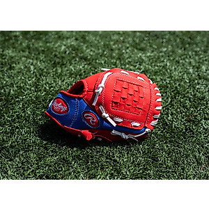 Rawlings | PLAYERS Series T-Ball & Youth Baseball Glove | Right Hand Throw | 9" | Red/Blue with Ball