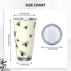 DITXIT Bees Pattern 20oz Tumbler Stainless Steel Vacuum Insulated Coffee Travel Mug, Durable Insulated Coffee Travel Mug with Splash-Proof Lid Metal Straw and Brush Thermal Cup for Outdoor