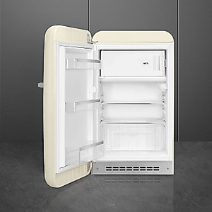 Smeg FAB10 50's Retro Style Aesthetic Refrigerator with 4.48 Cu Total Capacity, 2 Glass Shelves, LED Internal Light, 22-Inches, Cream Left Hand Hinge Made In Italy