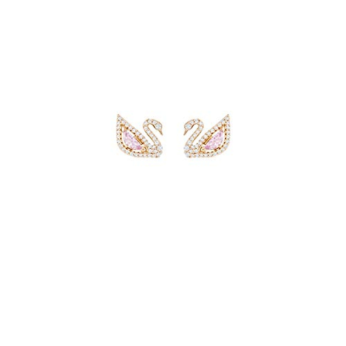 Swarovski Swan Earrings, Rose Gold Tone Finish, Pink Crystals, Clear Crystals