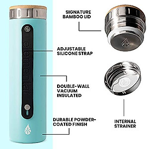 Elemental Iconic Stainless Steel Water Bottle Infuser, 20oz Triple Wall Vacuum Insulated Water Bottle, Reusable Fruit & Tea Infuser Thermal Bottle with Internal Strainer and Bamboo Lid - Robin's Egg