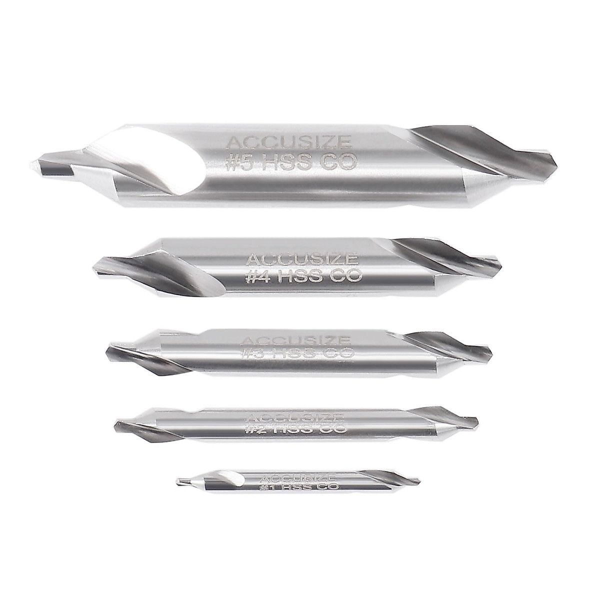 Accusize Industrial Tools 5pc ANSI M42 (H.S.S. + 8% Cobalt) Center Drill Set, 0556-5500