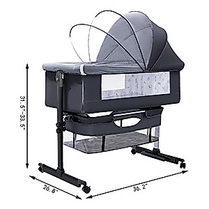Baby Bassinet Bedside Sleeper Bedside Baby Crib - Portable Baby Bed with Wheels,Newborn Bedside Bassinet with Storage Basket,Co-Sleeping Crib with Mattress for Infant,Breathable Mesh,Easy Assemble