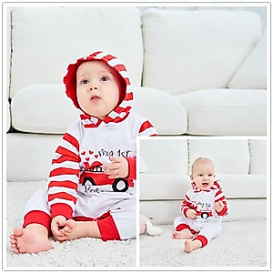 TUEMOS baby-girls Newborn Easter My 1St Letter Rabbit Stripe Hoodie Romper Outfit, Valentine-b, 0-3 Months