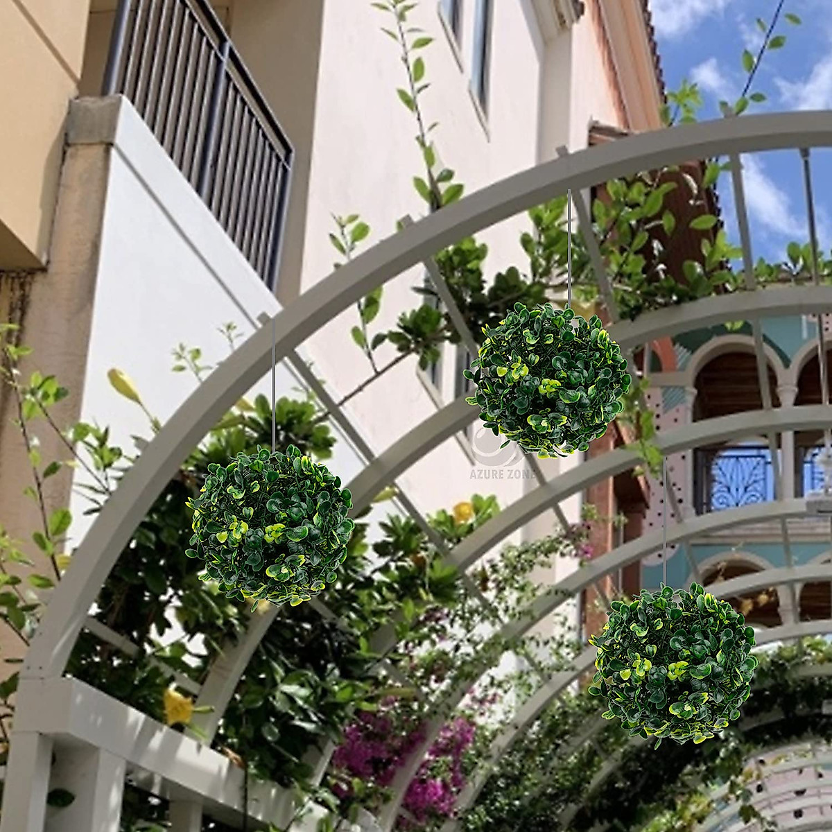 Azure Zone, Pack of 6 4" Artificial Boxwood Topiary Green Plant Balls Decorative Greenery Filler for Garden Home