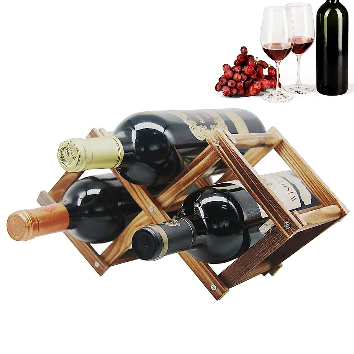 YTCYKJ Wood Wine Rack Freestanding, Wooden Stackable Countertop Wine Rack 3 Bottles Storage Holder Foldable Wine Bottle Display Shelf for Home Kitchen Bar Cabinets