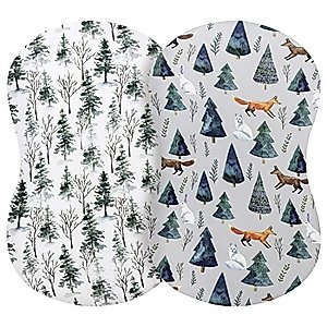 Pobi Baby - 2 Pack Premium Bassinet Sheets for Standard Bassinets - Ultra-Soft Cotton Blend, Stylish Animal Woodland Pattern, Safe and Snug for Baby (Magical)