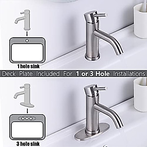 WOEN-FLOW Brushed Nickel Bathroom Faucet Sink Faucets Vanity Vessel Faucet & Deck Plate 1 or 3 Hole Washroom Taps Lavatory Faucet Stainless Steel cUPC Certified Single Hole Handle