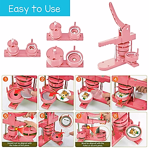 Ganggend Button Maker Machine Multiple Sizes, 1''+1.25''+2.25'' Button Badge Maker Machine Pin Button Press Maker with Button Parts Circle Cutter Accessories(Pink)