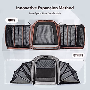 Expandable Cat Carrier, Pet Carrier Airline Approved 2 Sides Expandable Pet Carrier with Removable Fleece Pad, Large Cat Carrier TSA Approved Pet Carrier for Cats Dogs and Small Animals - Grey