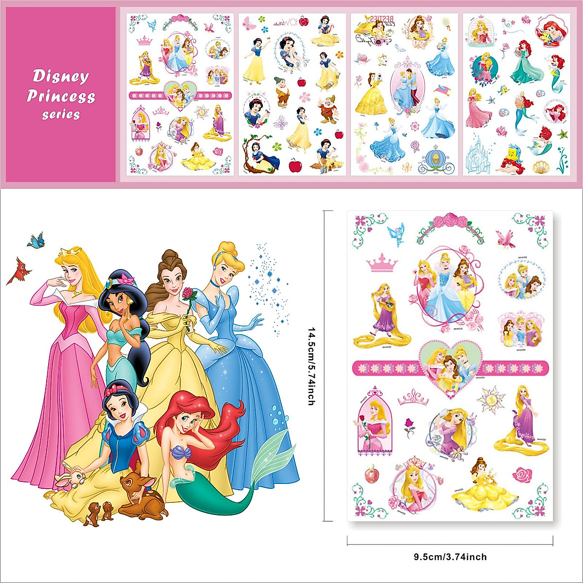 Princess Tattoos Kids, ACSAUMMY 40 Sheet Cartoon Tattoos Party Favor Set for Girls Boys 9 Cute Princess Series Temporary Tattoo Stickers Mickey Mouse Tattoo Stickers for Kids Party Decor Supply