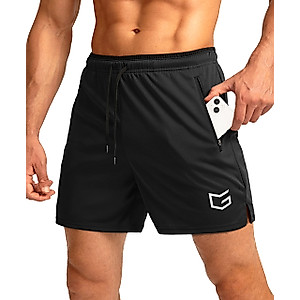 G Gradual Men's Running Shorts with Zipper Pockets Quick Dry Gym Athletic Workout 5" Shorts for Men (Black, Large)