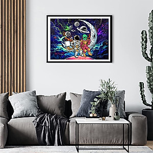 GemZono DIY Diamond Art for Adults Kids, Space Diamond Painting Kit, 5D DIY Astronaut and Alien Diamond Painting Picture Craft for Home Wall Decor (16X12 inch/ 40X30cm)