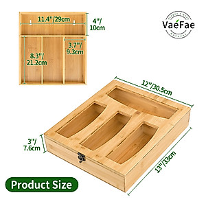 VaeFae Ziplock Bag Storage Organizer- Bamboo Food Bags Container for Kitchen Drawer Compatible for Gallon, Quart, Sandwich, Snack, and Slider Bag
