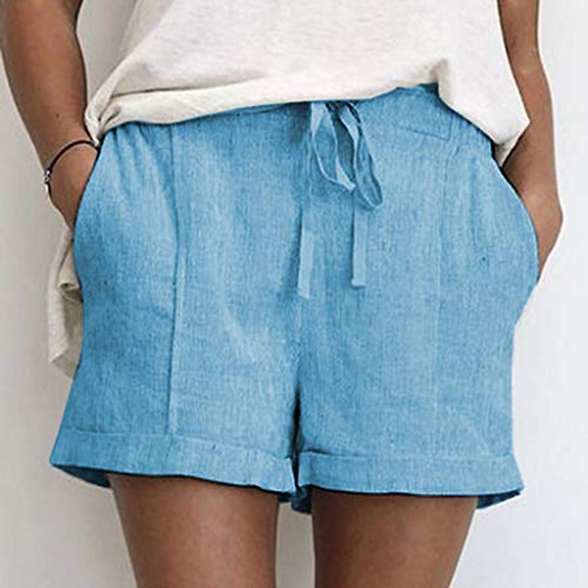 Hot Sale Drawstring Shorts, Thenlian Fashion Women Summer Solid Lace Up Cotton And Linen Pockets Casual Short Pants(S, Blue)