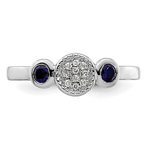 925 Sterling Silver Bezel Polished Prong set Stackable Expressions Db Round Created Sapphire and Dia. Ring Size 8 Jewelry for Women