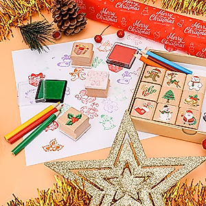 Zayvor Christmas Stamps Set, Wooden Rubber Stamp with Ink Pad Colored Pencil, Holiday Square Craft Stamp for Stamping Scrapbooking Crafting Booking Card Making Stocking Filler,Christmas Favor Gift