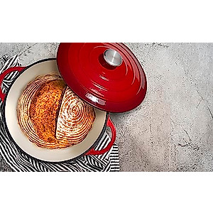 Hystrada Enameled Cast Iron Dutch Oven - 5qt Dutch Oven Pot with Lid and Steel Knob 500 degrees - Cookware for Gas, Electric & Ceramic Stoves - Red Enamel - Cooking & Baking