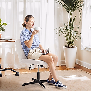 JUMMICO Armless Office Desk Chair No Wheels, Cross Legged Office Chairs Padded Wide Seat, Fabric Modern Adjustable Swivel Accent Chair, Computer Task Vanity Chair for Home Office (Beige)