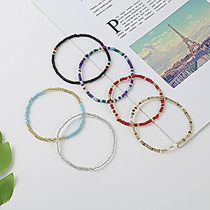 yfstyle 24PCS Boho Beaded Anklet for Women Elastic Anklets Colorful Beaded Ankle Bracelet Handmade Adjustable Elastic Anklets African Anklets Beach Bead Anklet Boho Style Bead Anklet for Girls-24