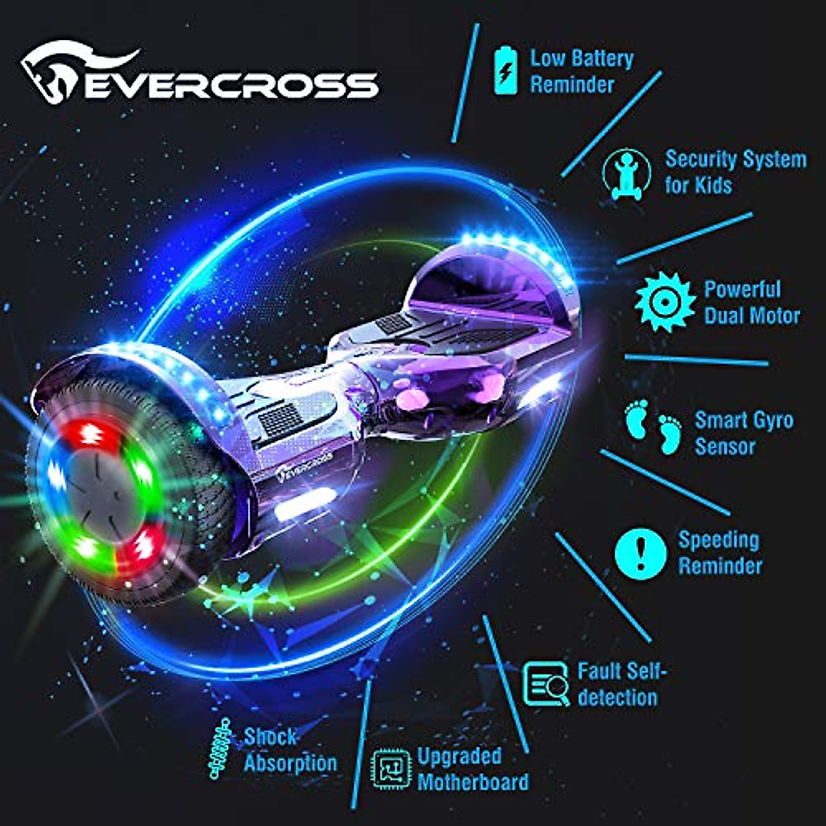 EVERCROSS Hoverboard, Self Balancing Scooter Hoverboard with Seat Attachment, 6.5" Hover Board Scooter with Bluetooth Speaker & LED Lights, Hoverboards Suit for Kids