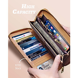 Yarnic Leopard Wallet-Wallet for Women with Credit Card Holder Money Pockets Wristlet Band Wallet Case Coin Money Clip Woman Purse with RFID Blocking Large Capacity with Zipper Cheetah Wallet