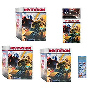 Unique Transformers Birthday Party Supplies Bundle Pack includes 24 Party Invitations and 1 Dinosaur Sticker Sheet