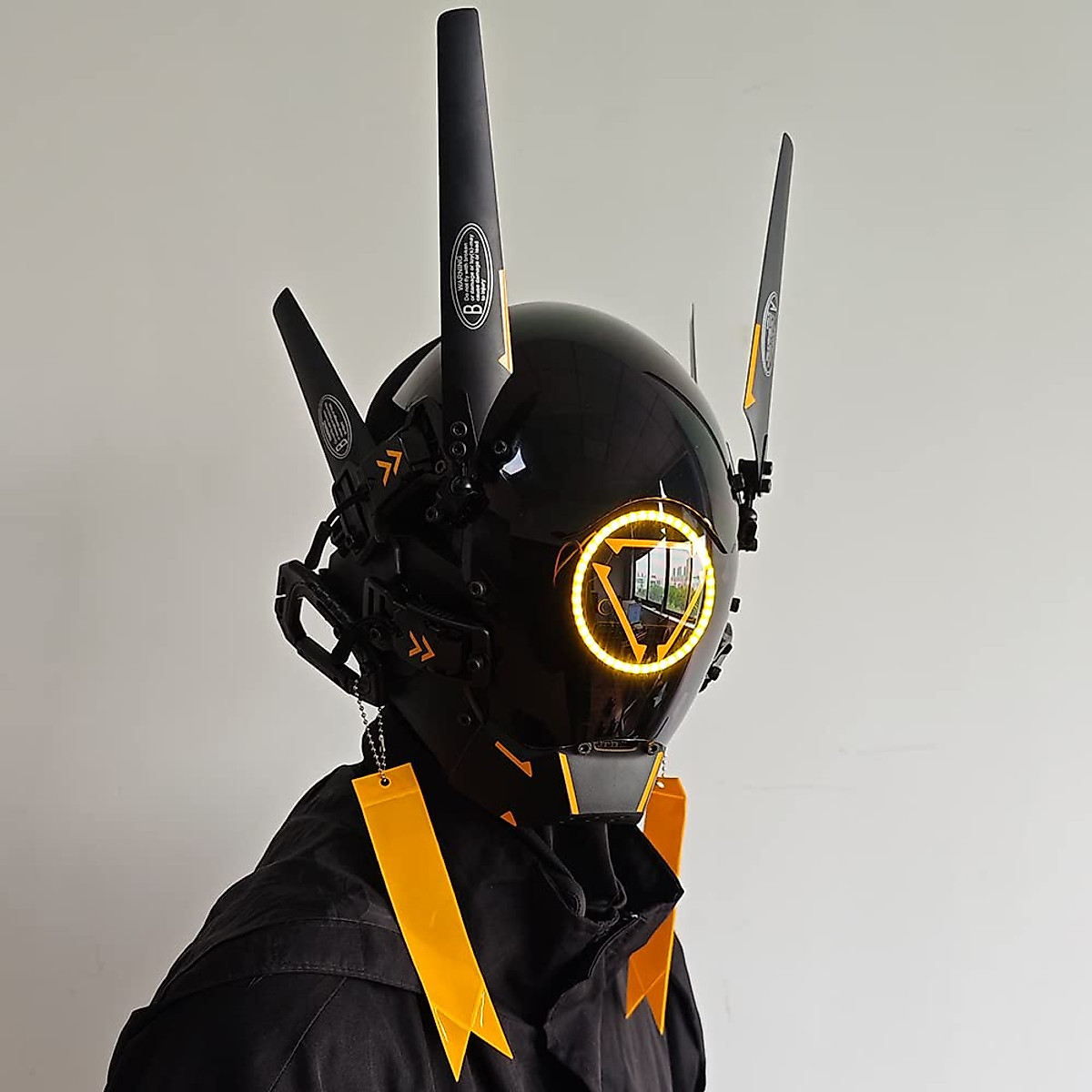 KYEDAY Punk Mask Cosplay for Men and Women, LED Round Light Mask Cosplay Halloween Fit Party Music Festival Accessories (Yellow)