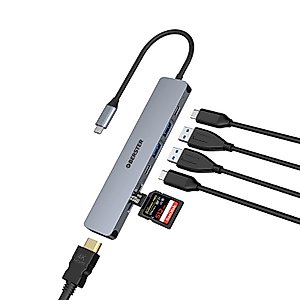 USB C Hub, 7 in 1 USB C Adapter with 4K HDMI, USB C 3.0, 2 USB 3.0 Ports, 100W PD, SD/TF Card Reader USB C Dock Compatible with Thunderbolt 3, MacBook Pro/Air, Windows and Type C Devices