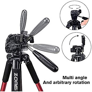 55" Tripod Q111 Travel Camera Tripod with 3-Way Pan Head and Phone Holder Mount for Gopro,Projector,Smartphones Webcam,Spotting Scopesto Live Broadcast and DSLR EOS Canon Nikon Sony Samsung(Red)