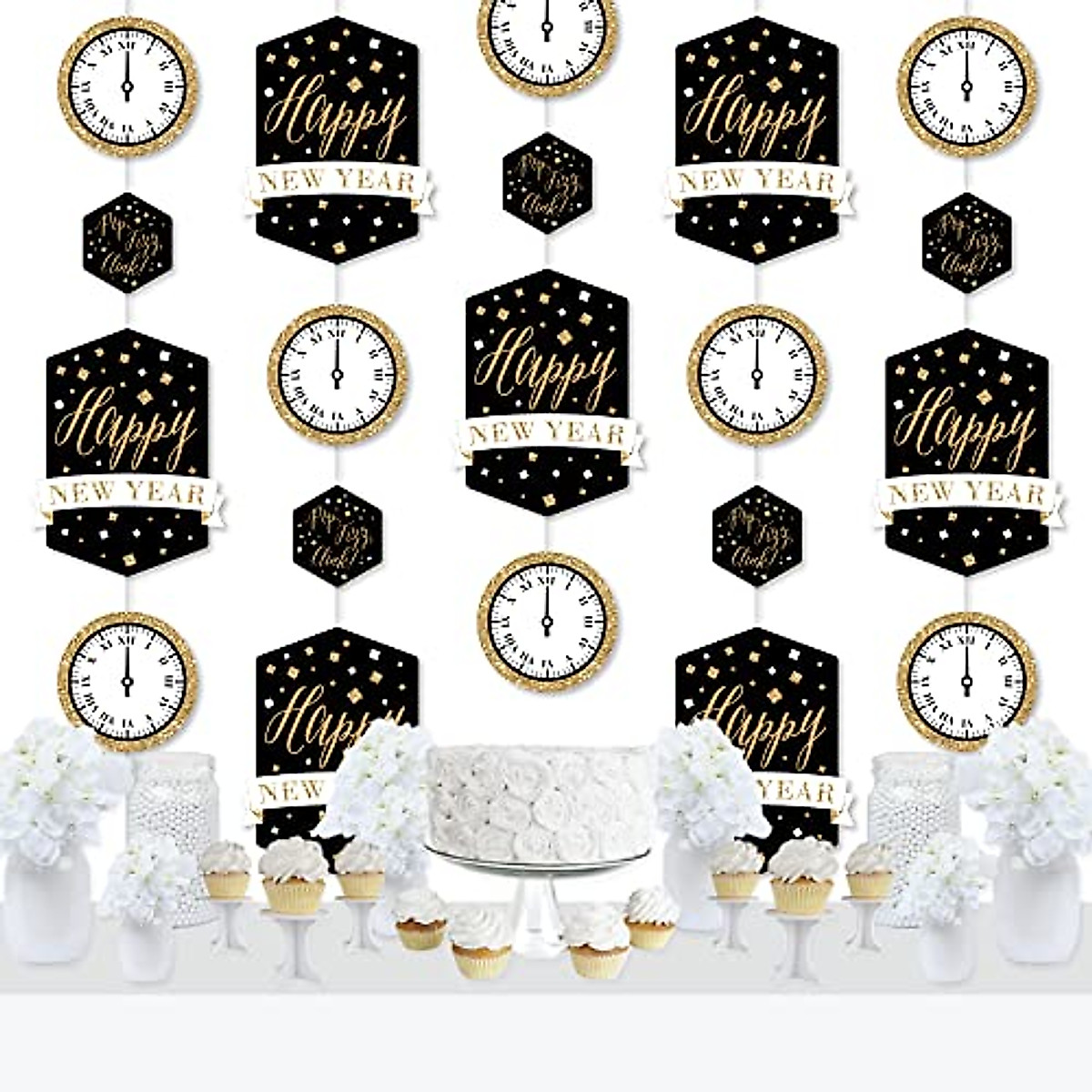 Big Dot of Happiness New Year’s Eve - Gold - New Years Eve Party DIY Dangler Backdrop - Hanging Vertical Decorations - 30 Pieces