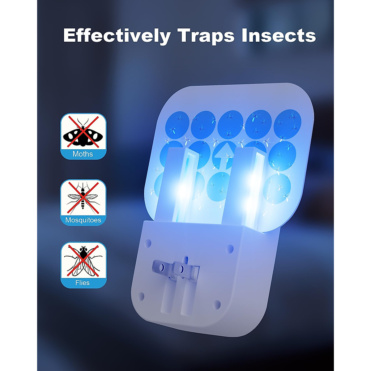 Flying Insect Trap Indoor Plug-in Bug Catcher Zapper Light, Mosquito Gnat Fly Trap Killer Plug in Wall Indoor for Home Office House Kitchen, 1 Pack