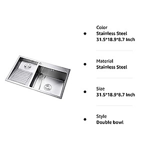 LDAOS Bathroom Sinks Laundry Pool Balcony Household Stainless Steel Laundry Sink Wash Basin With Washboard Easy To Clean Double Sink Laundry Pool Gift ( Color : A , Size : 80*48*22cm )