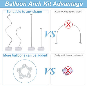 Summer&Kiss Balloon Arch Kit 8.2 ft High & 5 ft DIY Free Bending Shape Half Arch Balloon Stand Irregular Standing Balloon Arch Stand with Base for Party Birthday Graduation Wedding Backdrop Decoration