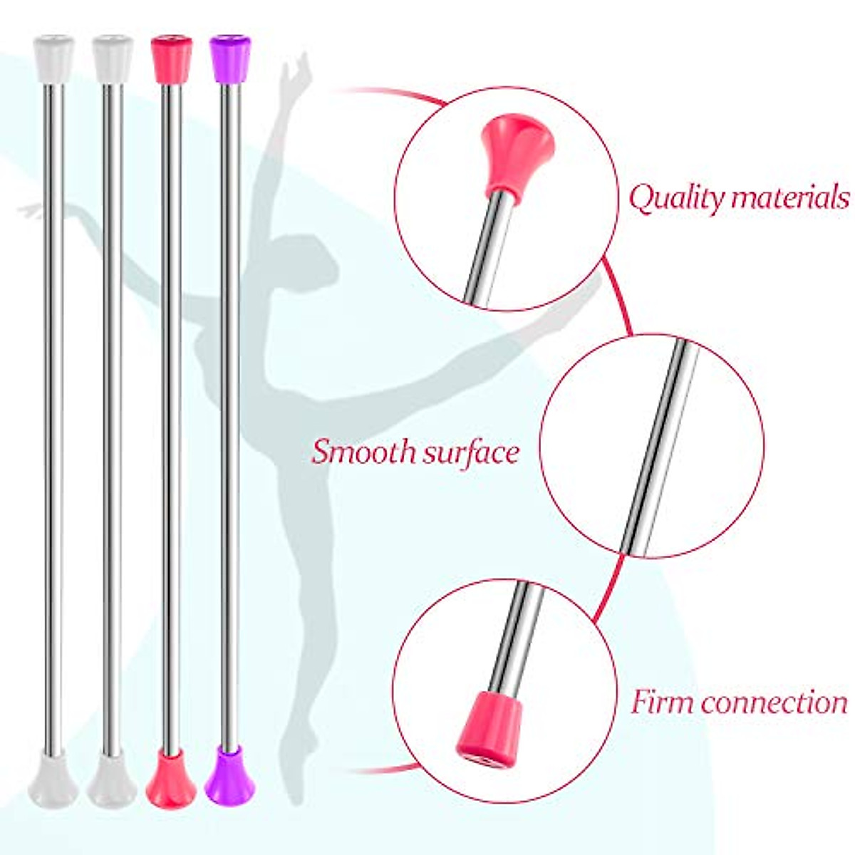 4 Pieces Twirling Batons Unisex Kids' Gymnastics Twirling Baton Dance Baton for Talent Shows, Artistic Dancing, Baton Twirling, Pink, White, Purple
