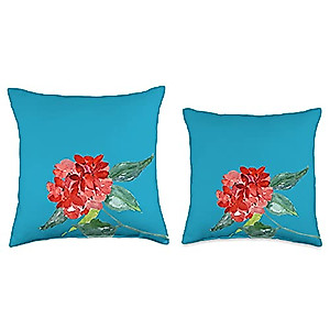 Pioneer Country Farm For Woman Watercolor Flowers Pioneer Country Farm for Woman Turquoise and Red Flower Throw Pillow, 16x16, Multicolor