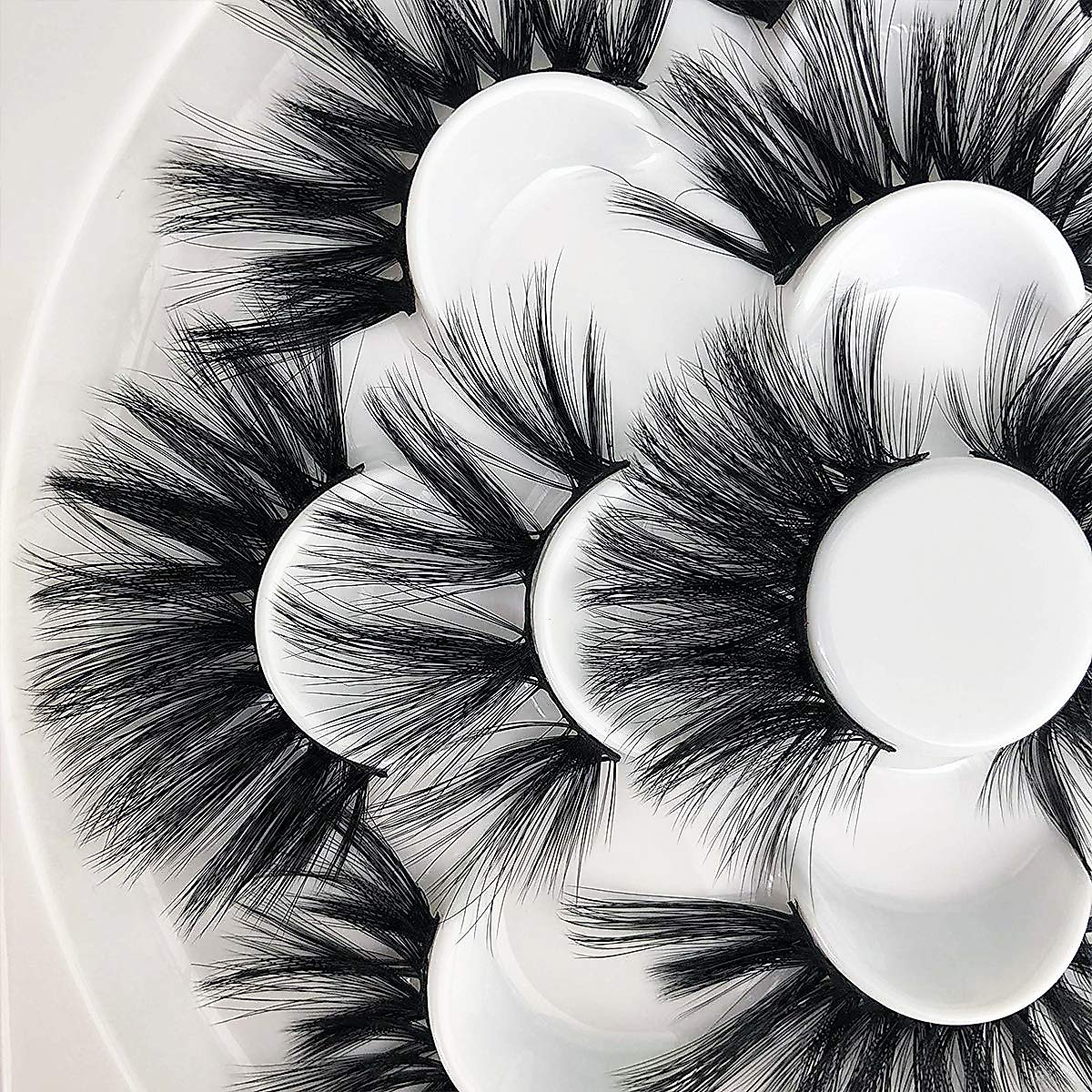 MIKIWI 25mm Faux Mink Lashes, 6D lashes, Faux Mink Eyelashes, Dramatic Lashes, 7 Pairs Fluffy Mink Lashes, 25 mm Lashes for Halloween Party