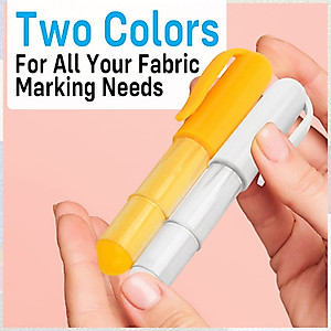 IMPRESA [2 Pack] Fabric Chalk Markers for Sewing & Quilting-White & Yellow Sewing Chalk for Fabric for Easy & Consistent Erasable Marking - Tailors Chalk for Fabric Marking - Refillable Chalk Pencils