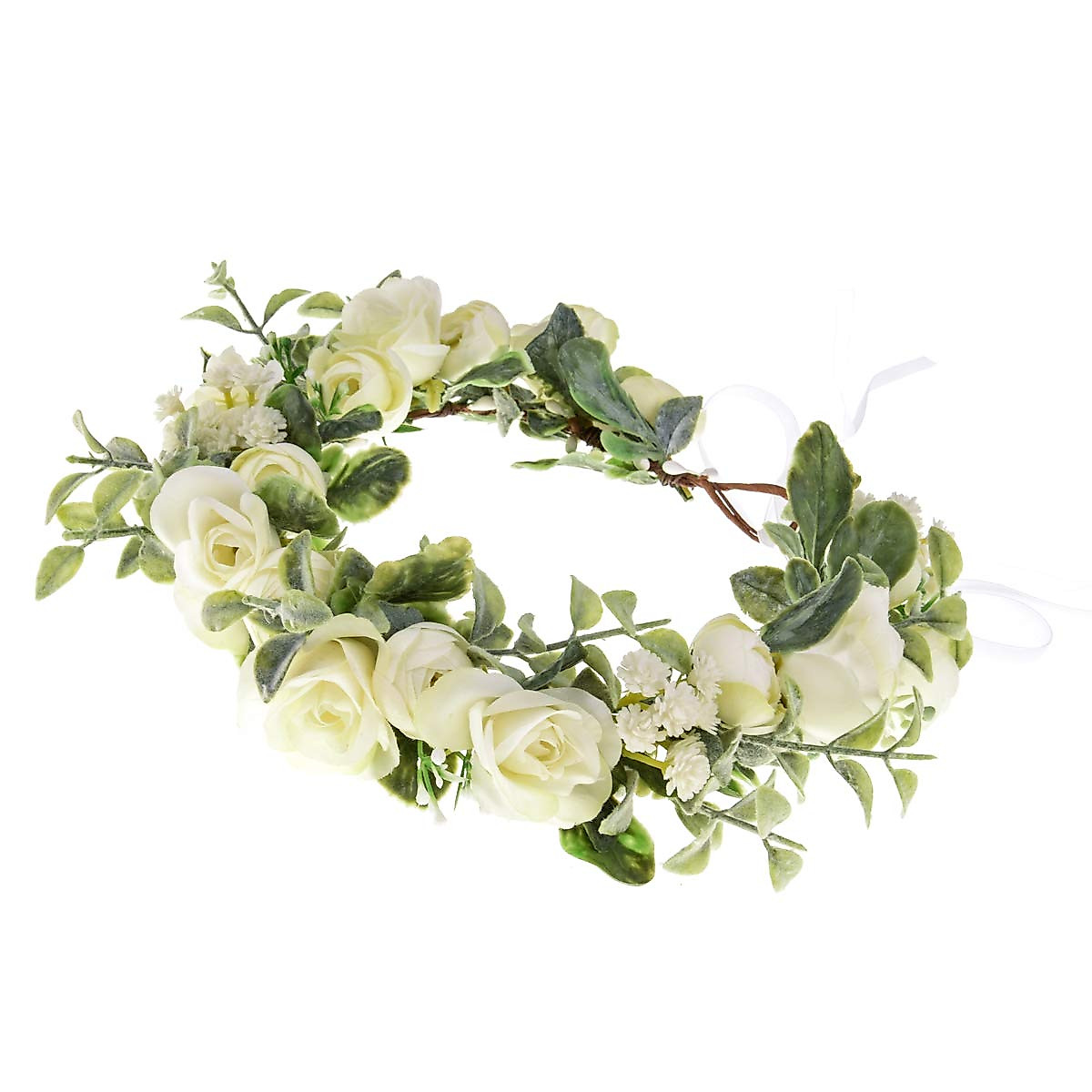 Vividsun Boho Flower Headband Floral Garland Crown Wedding Festival Party Headpiece (small white rose)
