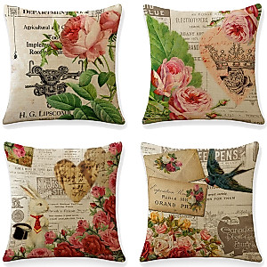 Couch Pillows for Iiving Room Set of 4,Brown and Blue Decorative Throw Pillow Covers 18x18 Inch Geometric Abstract Arts Linen Pillowcase Cushion Cases