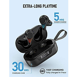 VEENAX T8 True Wireless Earbuds, Bluetooth Earphones Touch Control, TWS Sport Headphones with Mic CVC 8.0 Noise Reduction, Stereo in-Ear Headset with Bass, 30H Playtime/USB-C/IPX7 Waterproof, Black