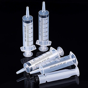 5Pack 60ml Syringe Measuring Plastic Syringe with Catheter Tip for Scientific Labs, Liquid Measuring & Dispensing, Pets Feeding, Plant Watering