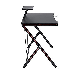 FurnitureR 47'' Gaming Desk with Monitor Stand Computer Gaming Table Home Office Desk with Cup Holder and Headphone Hook, Modern Simple Gamer Game Table, Black