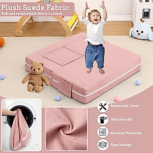 GarveeHome Kids Play Couch, 3Pcs Modular Kids Couch Toddler Couch for Playroom Bedroom Furniture, Convertible Foam Kids Play Sofa with Removable Cover, Pink