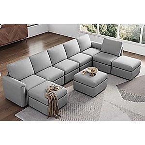 LINSY HOME Modular Sectional Sofa, Oversized Sectional Couch with Storage, Ottomans, Modular Sectional Sleeper Sofa with Memory Foam, 9 Seat U Shape Sofa Set for Living Room, Grey