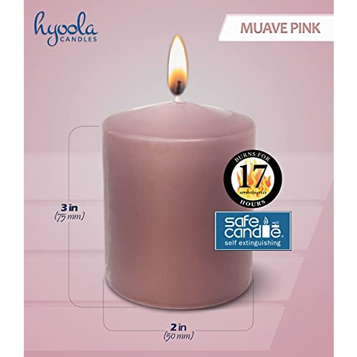 Hyoola Mauve Pink Pillar Candles 2x3 Inch - 4 Pack Unscented Pillar Candles Bulk - European Made