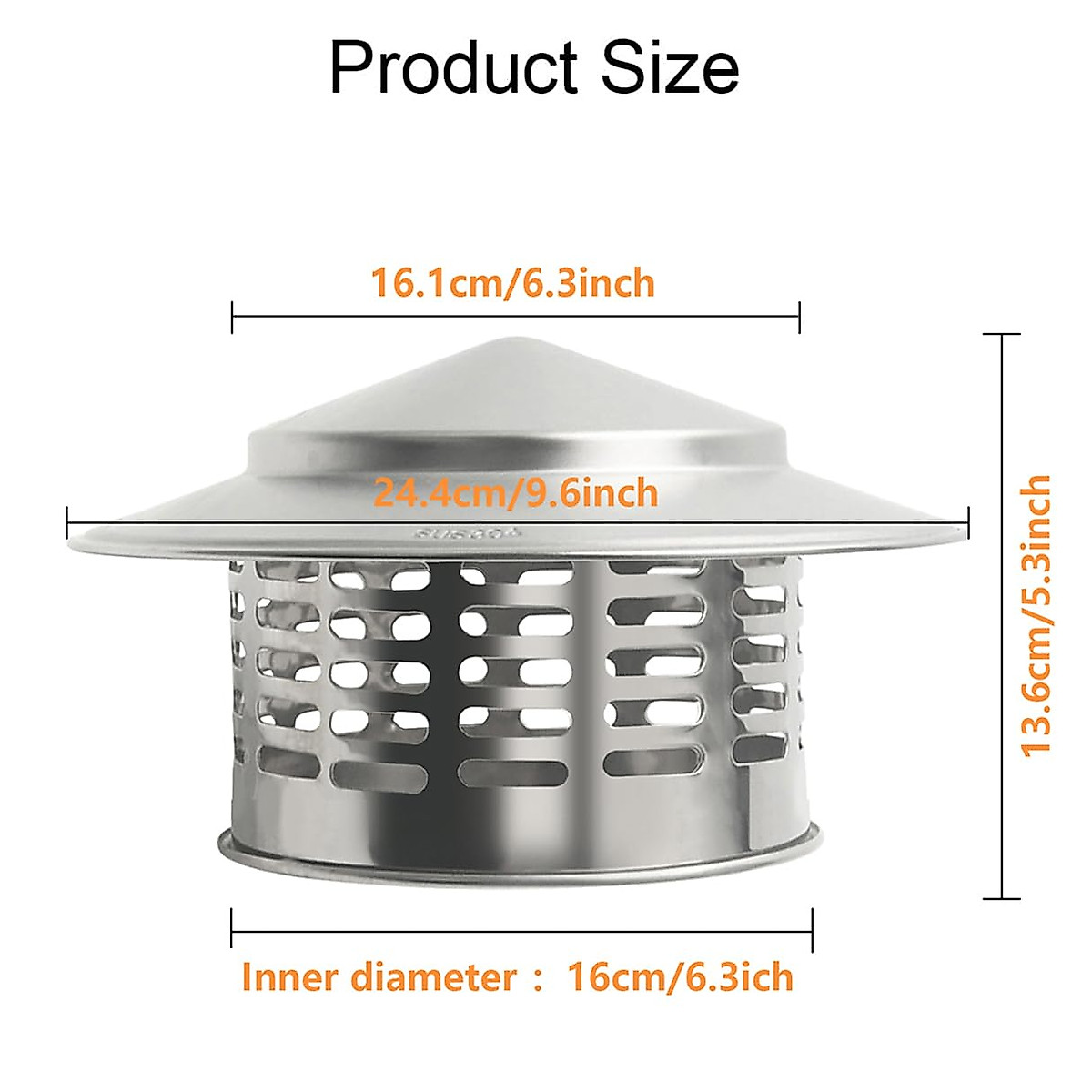 SOEKAVIA 6" Round Chimney Caps, Tapered Top Chimney Cap with Screen, All Weather Chimney Caps Roof Top Round Roof Vent, Perfectly Insulated Roof Vent Caps Vent Caps