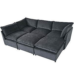Eafurn U Shaped Modular Sectional Sofa with Reversible Chaise and Ottoman, Free Combination Symmetrical Corner Couch, Oversized Convertible Sleeper Sofa&Couch Bed for Living Room Furniture Sets