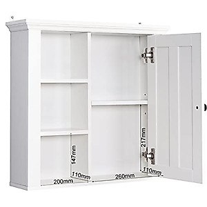 Bathroom Medicine Cabinet, Wall Mounted Storage Cabinet with Adjustable Shelf and 3 Open Compartments, Wooden Medicine Cabinet Storage Organizer for Bathroom - L20.9 x W5.7 x H20.1 Inch - White
